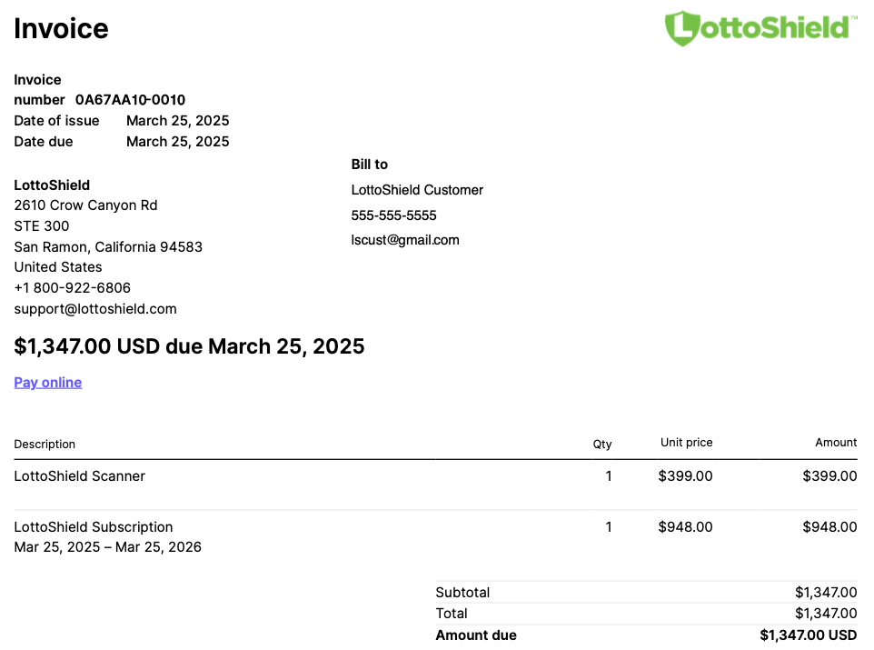 Accessing Invoices and Receipts in LottoShield