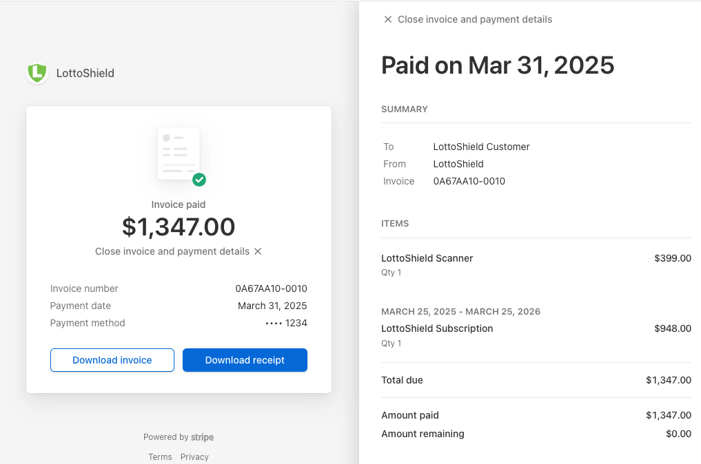 Accessing Invoices and Receipts in LottoShield